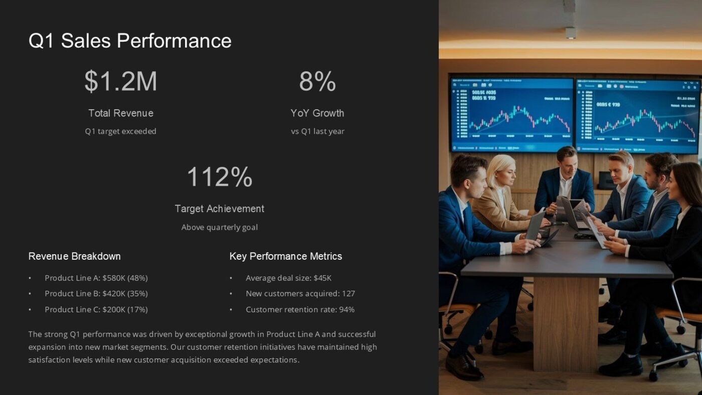 Monthly Sales Performance PowerPoint Template: 100% Editable PPTx