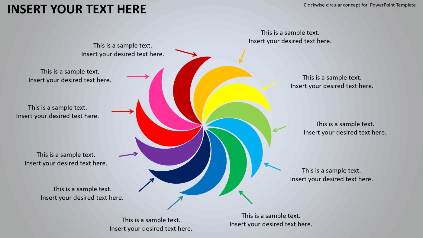Clockwise circular diagram for PowerPoint Template: 100% Editable PPTx