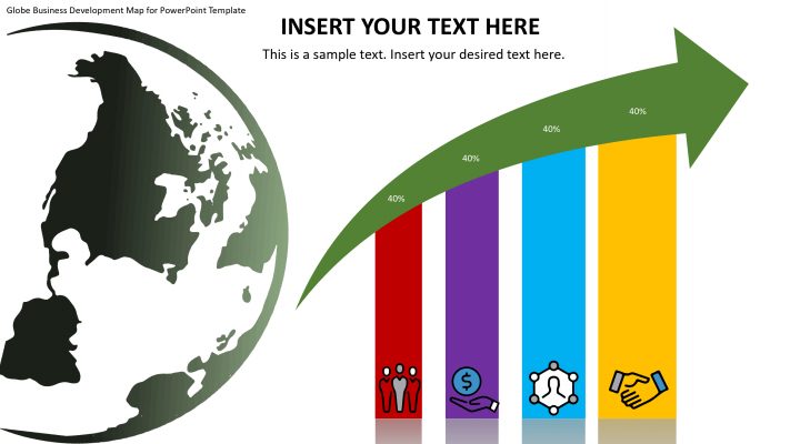Globe Business Development Map for PowerPoint Template: 100% Editable PPTx