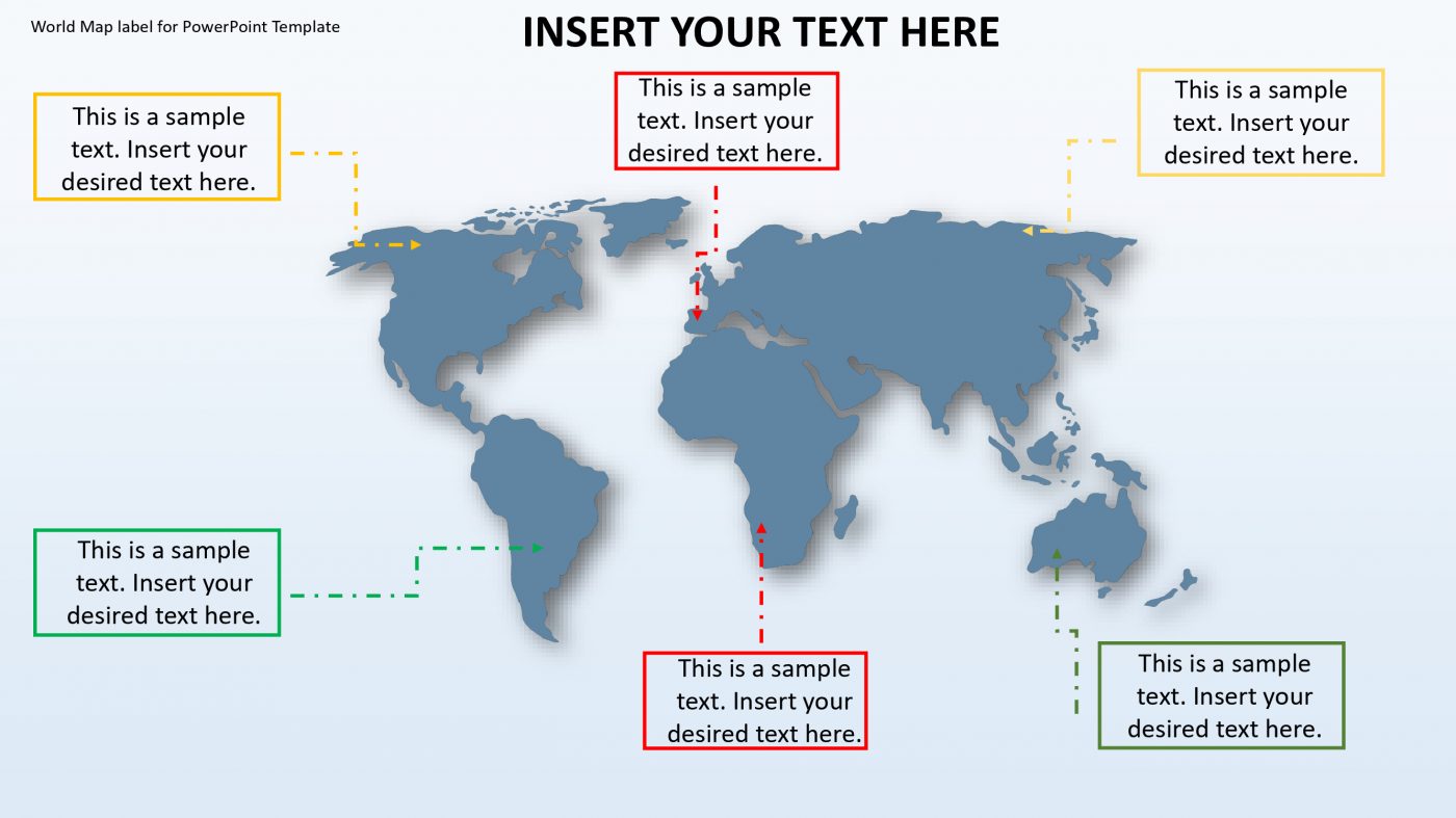 World Map label for PowerPoint Template: 100% Editable PPTx