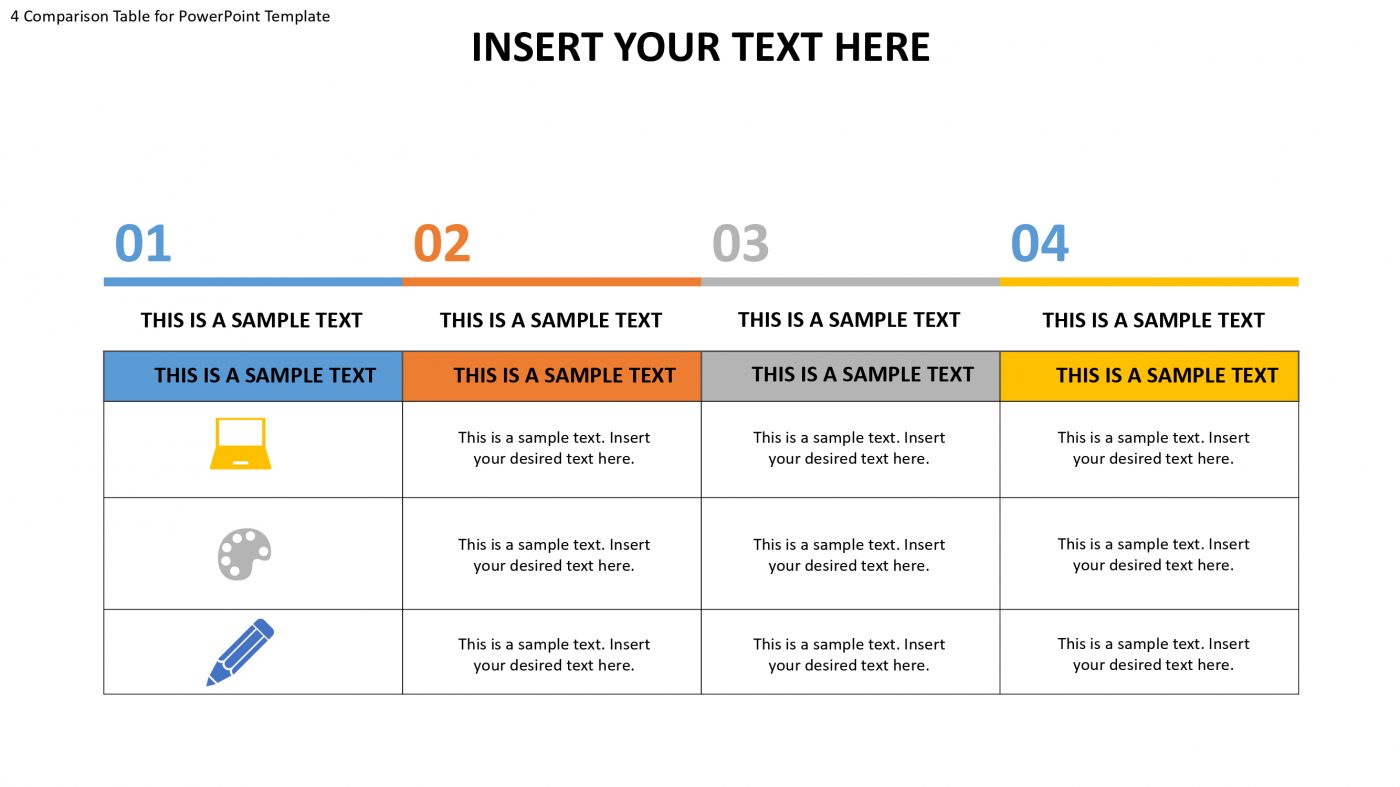 4 Comparison Table for PowerPoint Template: 100% Editable PPTx