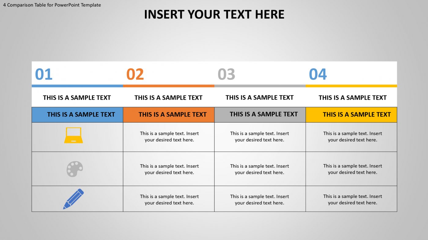 4 Comparison Table for PowerPoint Template: 100% Editable PPTx
