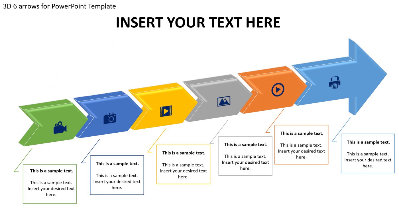 3D 6 arrows for PowerPoint Template: 100% Editable PPTx