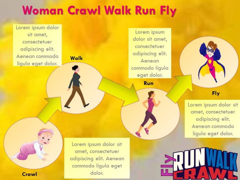 Woman Crawl Walk Run Fly Slide For Powerpoint